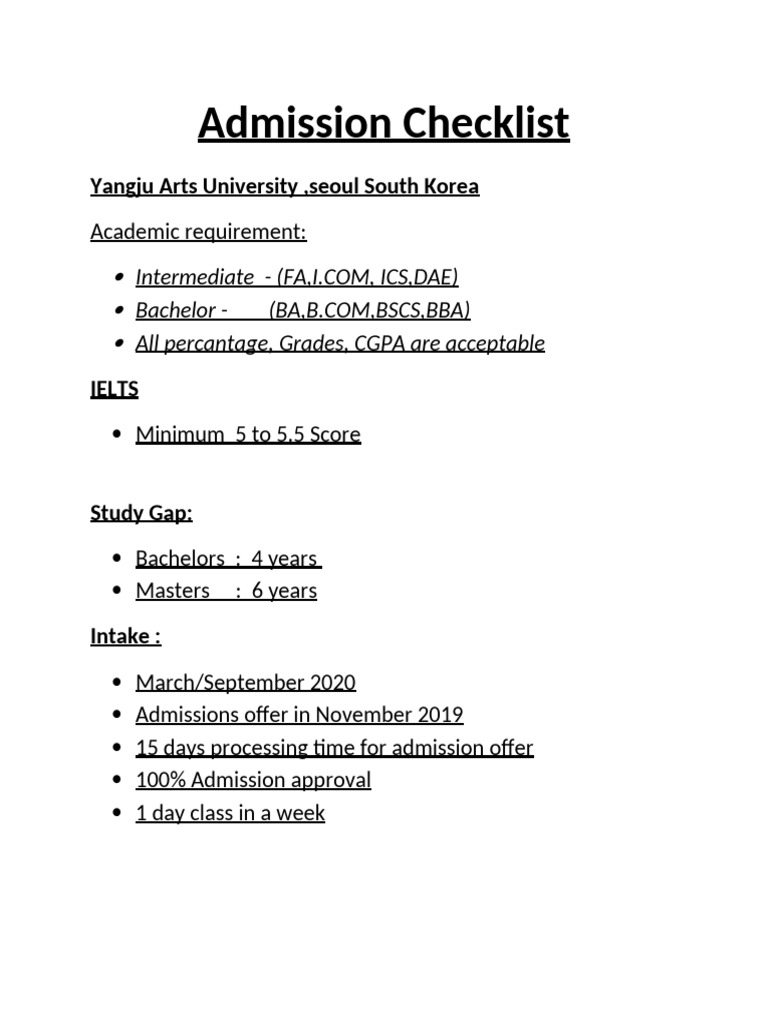Checklist For South Korea | PDF