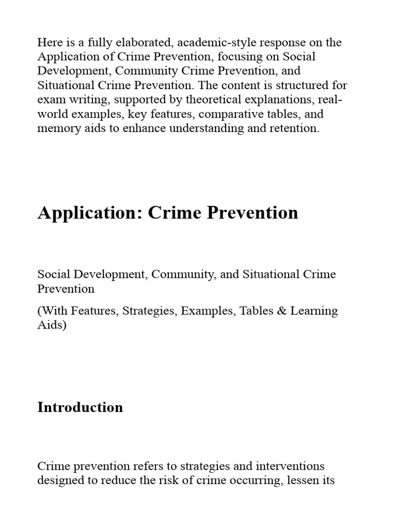 Crime Prevention Strategies Explained | PDF | Crime Prevention | Crimes