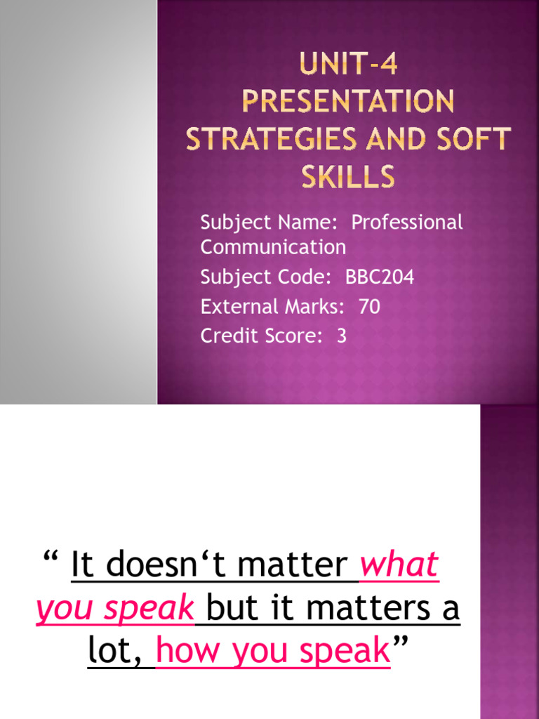 1 Unit-4 Presentation Strategies and Soft Skills | PDF | Attitude ...