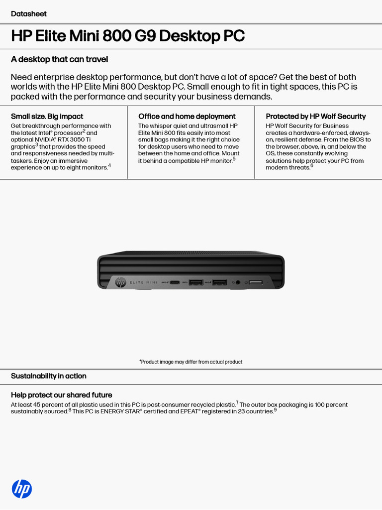 HP Elite Mini 800 G9 Desktop Overview | PDF | Usb | Windows 10