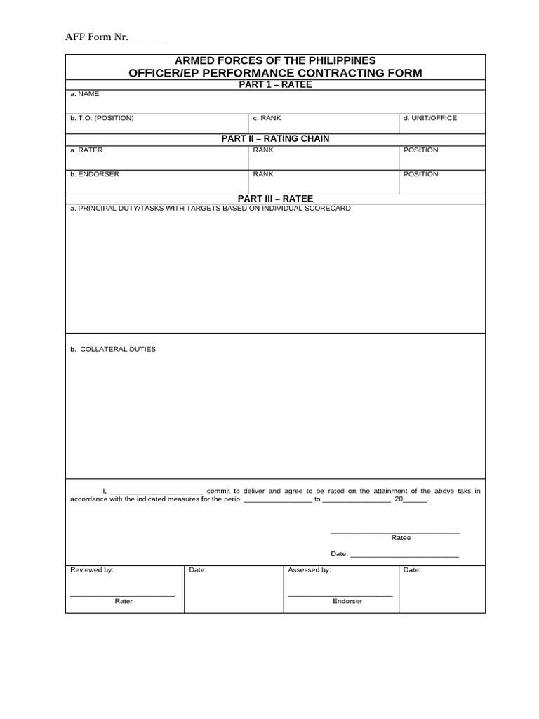 AFP Officer Performance Contract Form | PDF