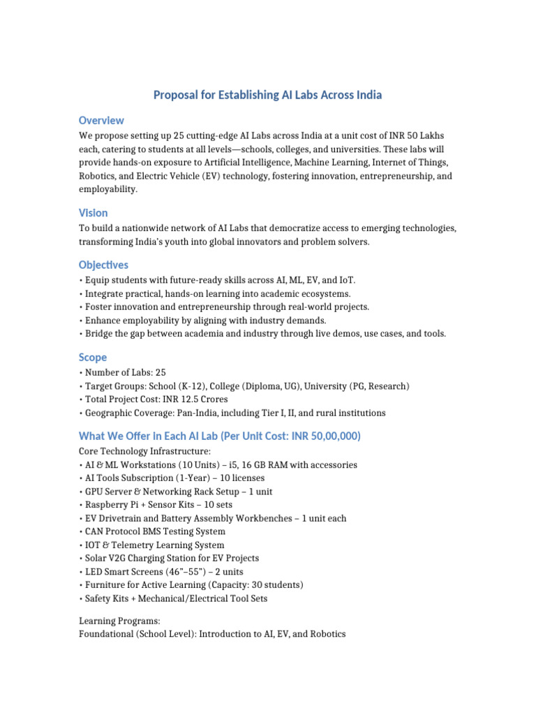 Proposal for AI Labs in India | PDF | Artificial Intelligence ...