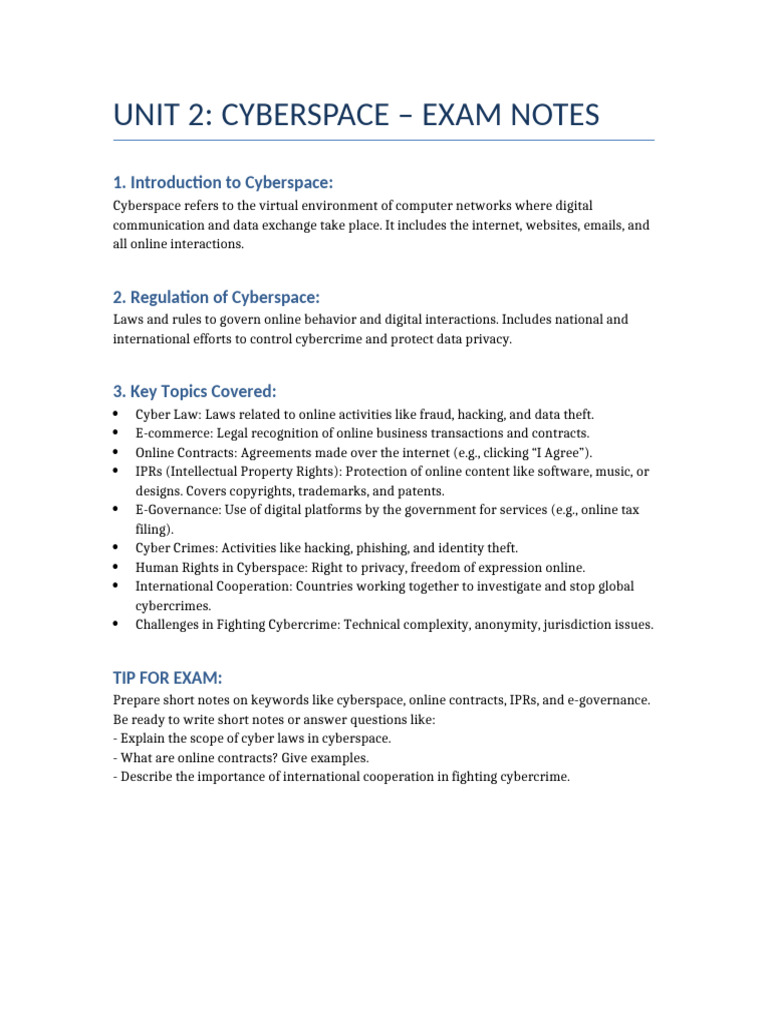 Unit 2 Cyberspace Exam Notes | PDF