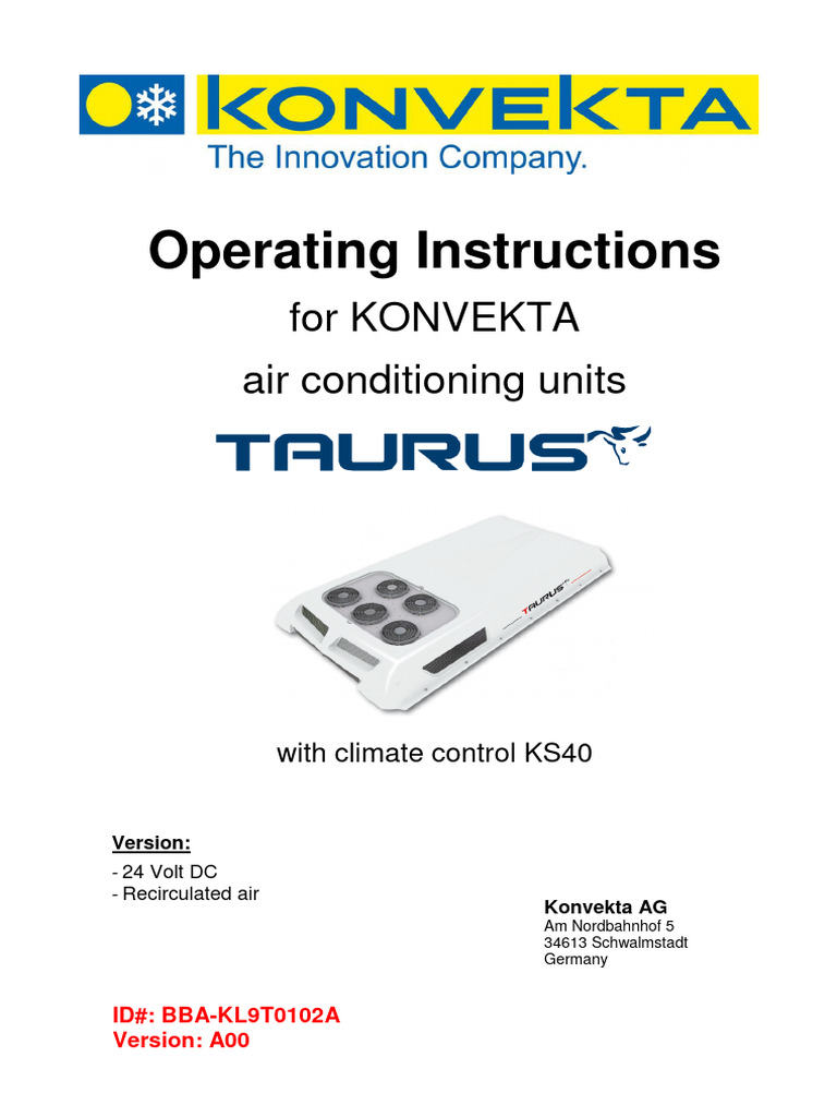 Konvekta Taurus Ks40 Operating Instructions | PDF