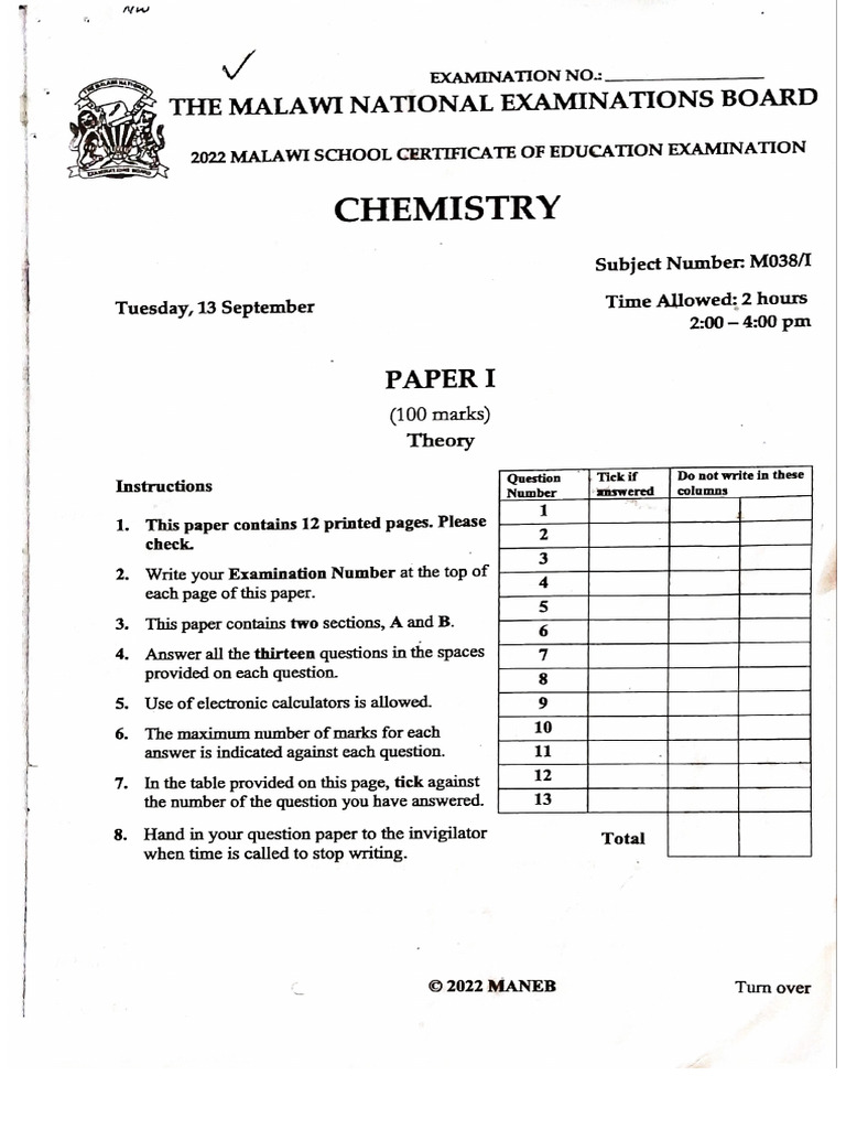 2022 CHEM P1 MANEB | PDF