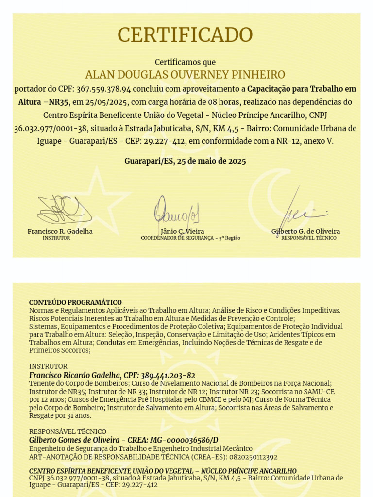 Certificado Alan Douglas NR35 | PDF