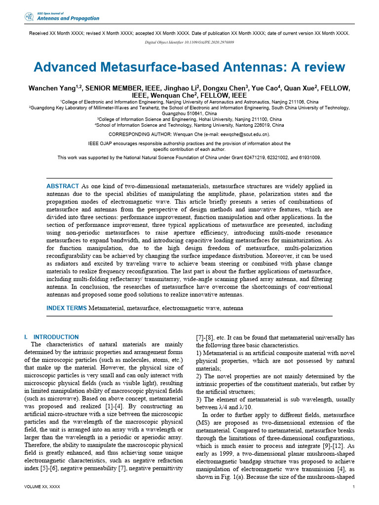 Advanced Metasurface-Based Antennas A Review | PDF | Antenna (Radio ...