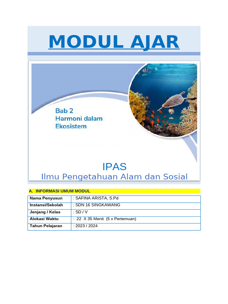 Modul Ajar IPAS Kelas V SD 2023/2024 | PDF