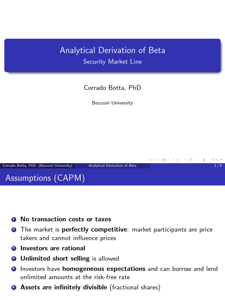 Analytical Derivation of Beta Security Market Line | PDF | Beta ...