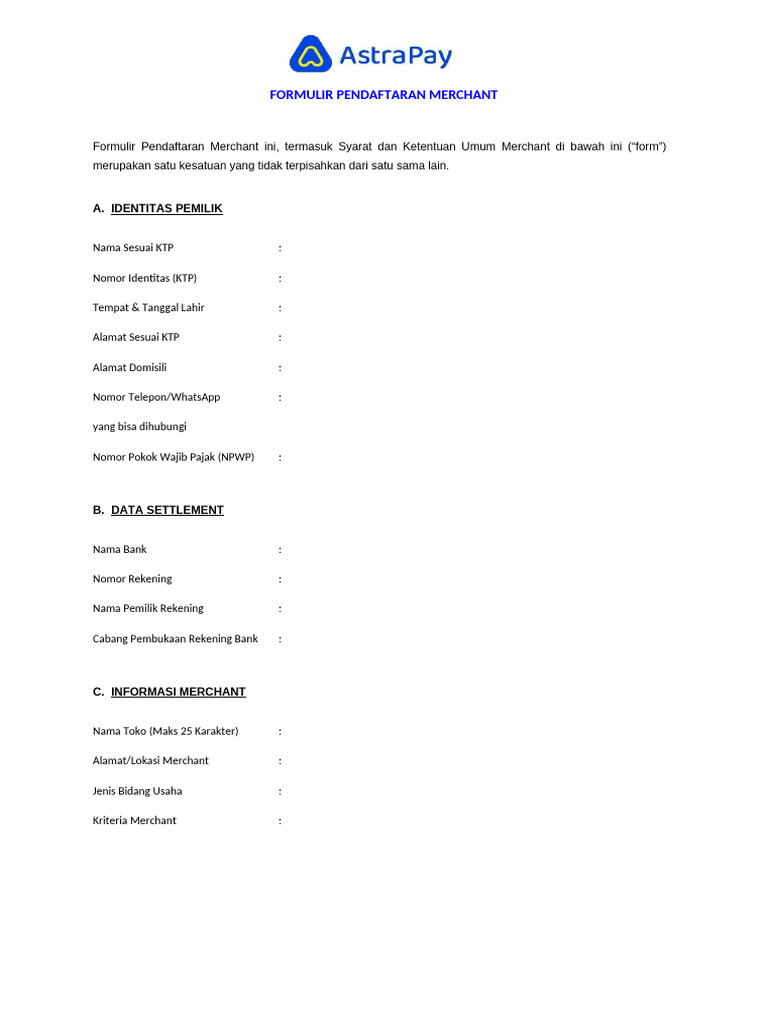 Form Pendaftaraan UMKM GENERAL | PDF