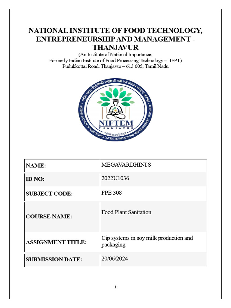Sanitation 2022u1036.assignment | PDF | Food Safety | Milk