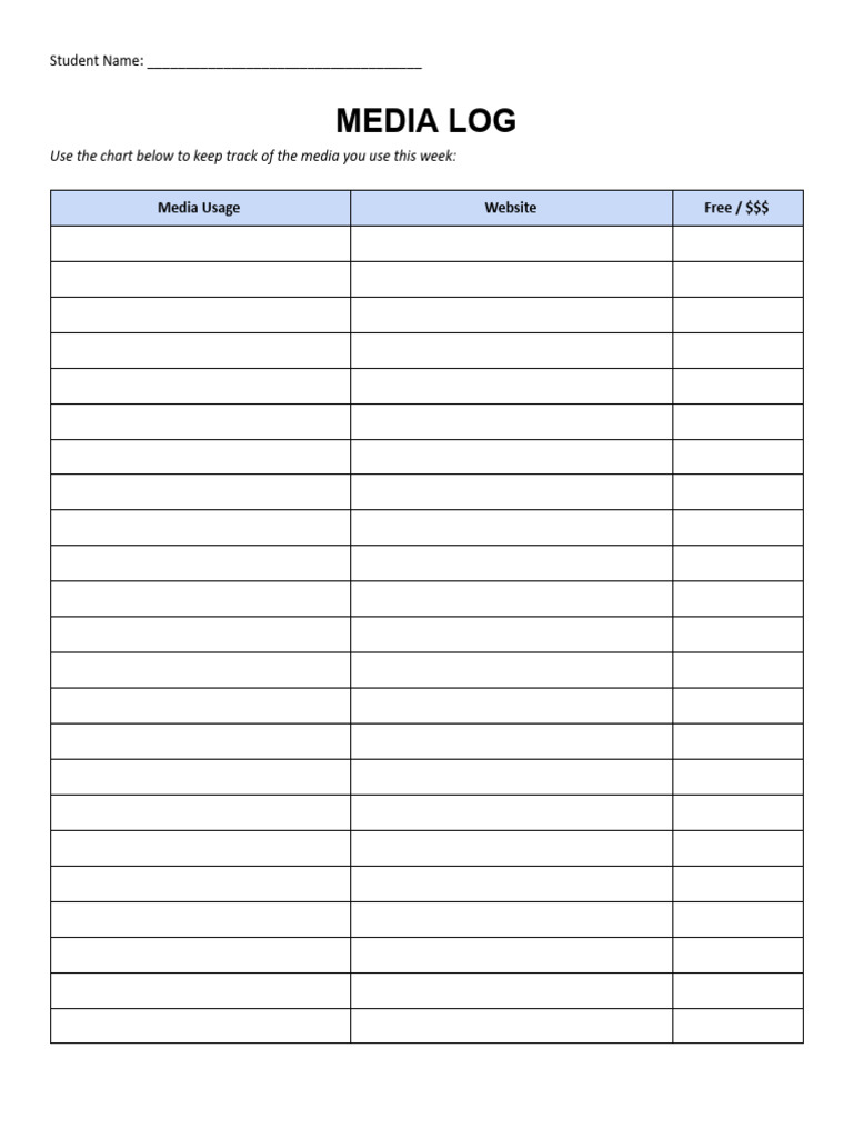 HS Lesson B, Media Log | PDF