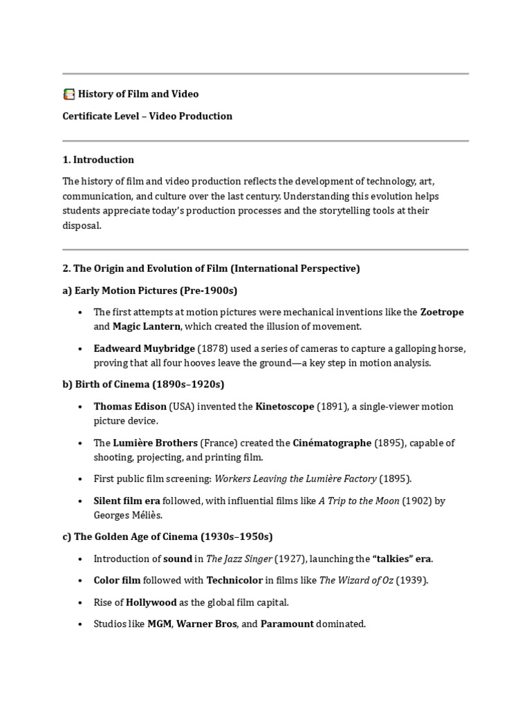 History of Film and Video Production | PDF | Cinema Of The United States