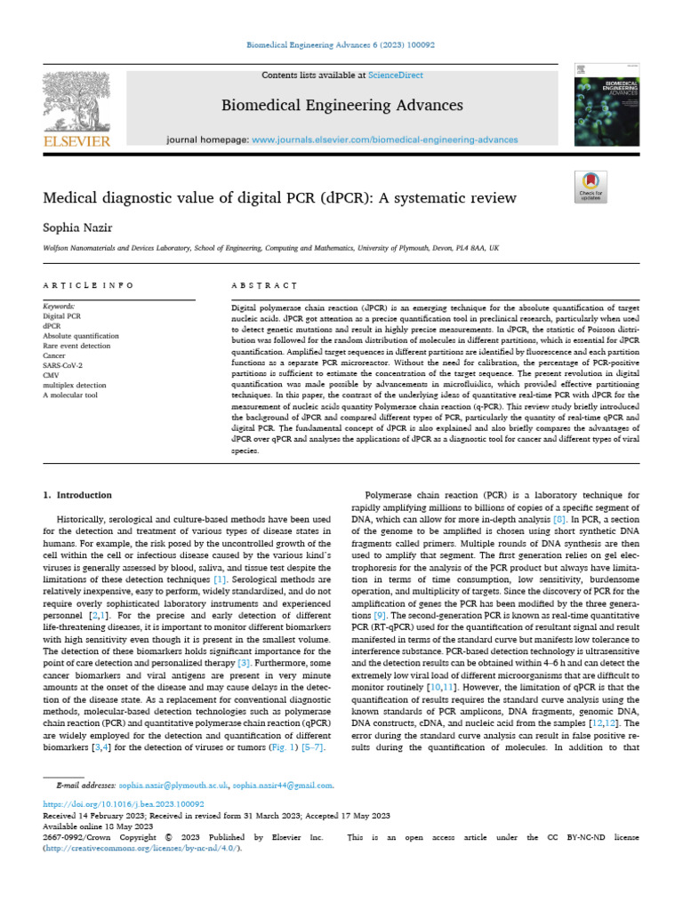 Medical Diagnostic Value of Digital PCR DPCR - 2023 - Biomedical ...