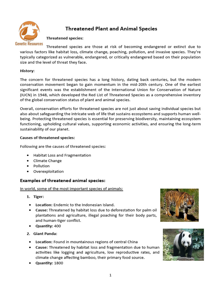 Genetic Resources Notes - Threatened Plant and Animal Species | PDF ...