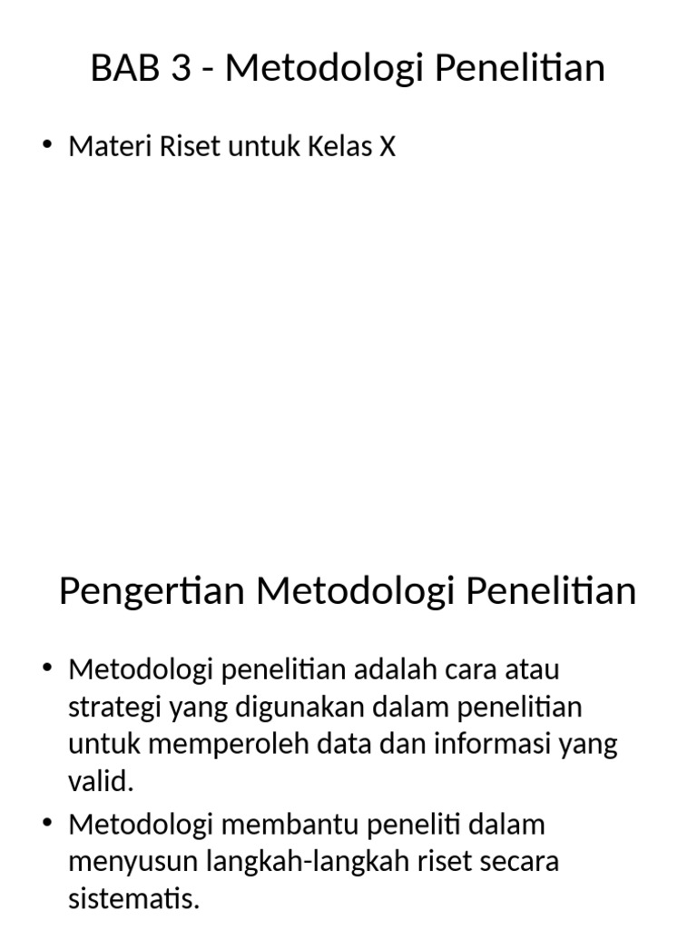 BAB 3 Metodologi Penelitian Kelas X | PDF