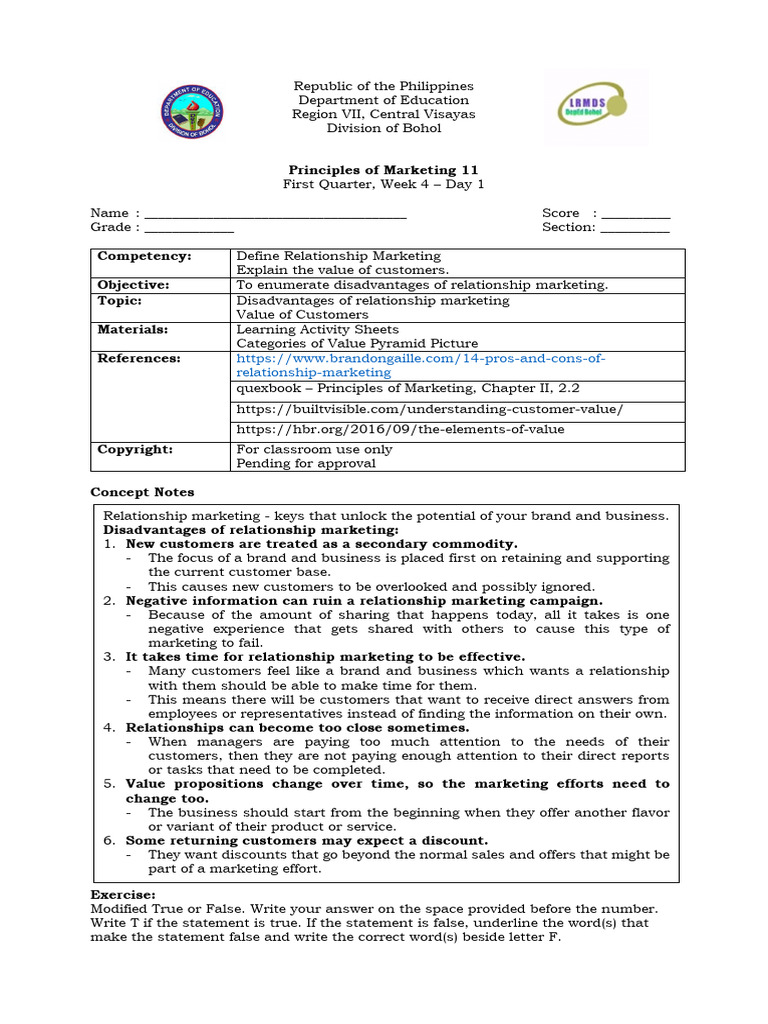 Principles of Marketing11 - Q1 - LAS - Wk4 | PDF | Brand | Marketing