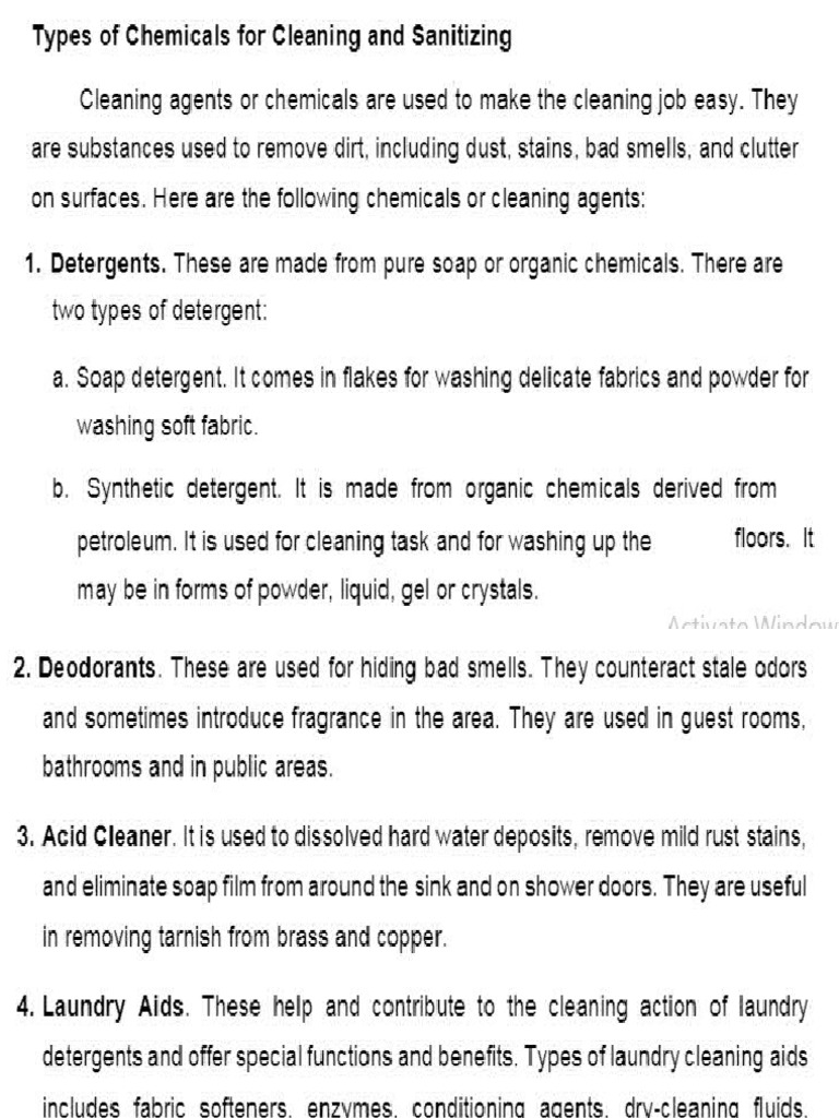 CHEMICALs IN CLEANING AND SANITIZING | PDF