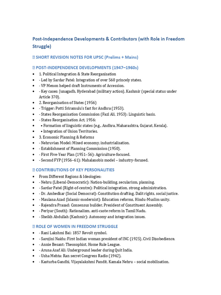 Post-Independence India: Key Developments | PDF | Jawaharlal Nehru ...