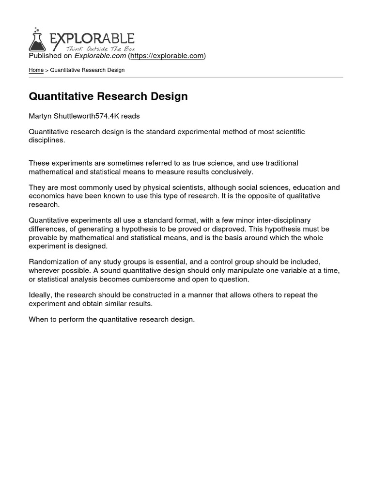 Quantitative Research Design | PDF | Experiment | Quantitative Research