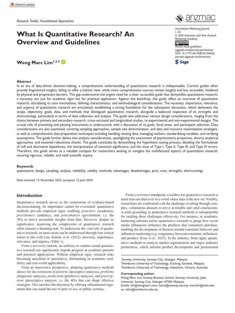 Lim 2024 What Is Quantitative Research An Overview and Guidelines | PDF | Quantitative Research ...