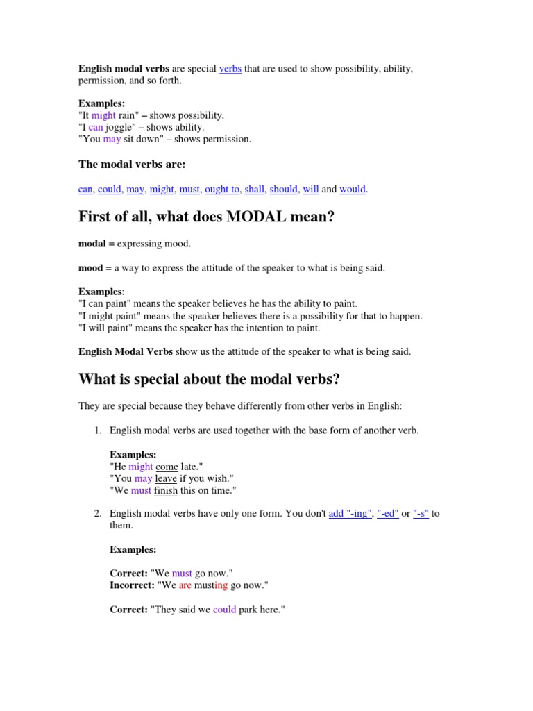 English Modal Verbs | PDF | Verb | Syntax