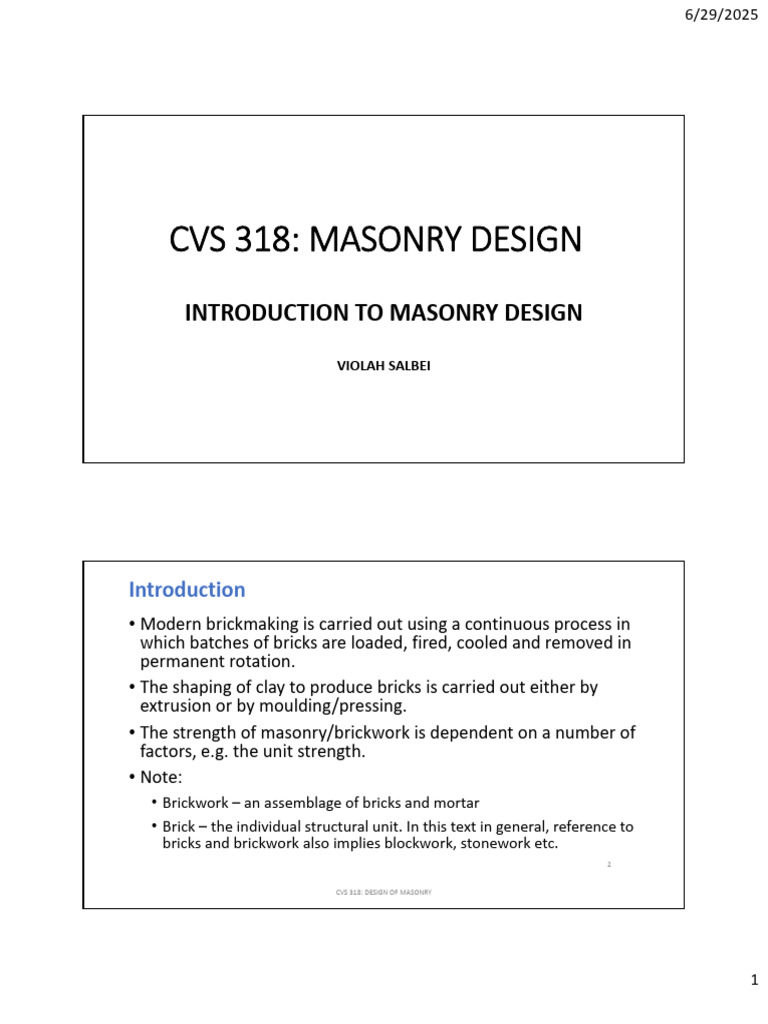 CVS 318 - Design of Masonry Structures | PDF | Brick | Masonry