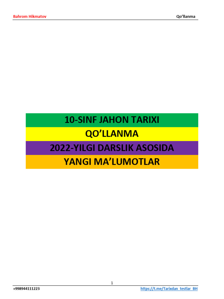10-Jahon (2022) - Yangi Ma'lumotlar | PDF