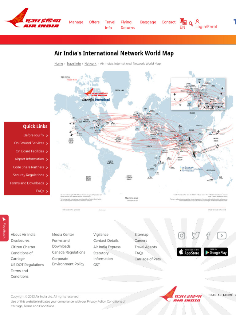 Air India's International Network World Map - Air | PDF