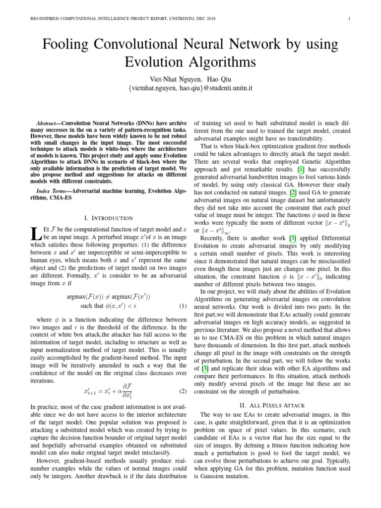 Fooling Convolutional Neural Network by Using Evolution Algorithms | PDF | Deep Learning ...