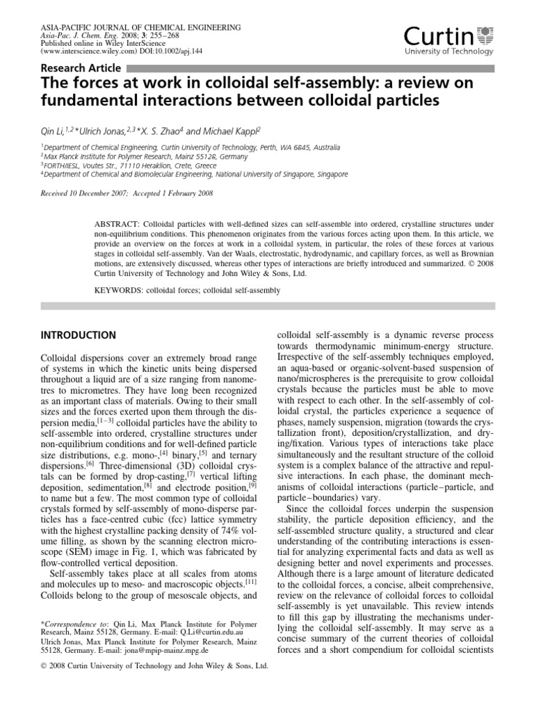 Colloidal Self-Assembly Forces Explained | PDF | Brownian Motion | Colloid