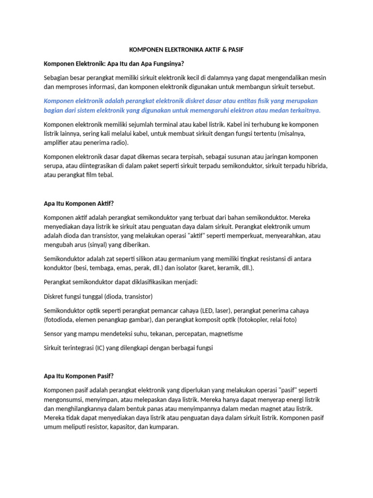 Komponen Elektronika Aktif & Pasif | PDF
