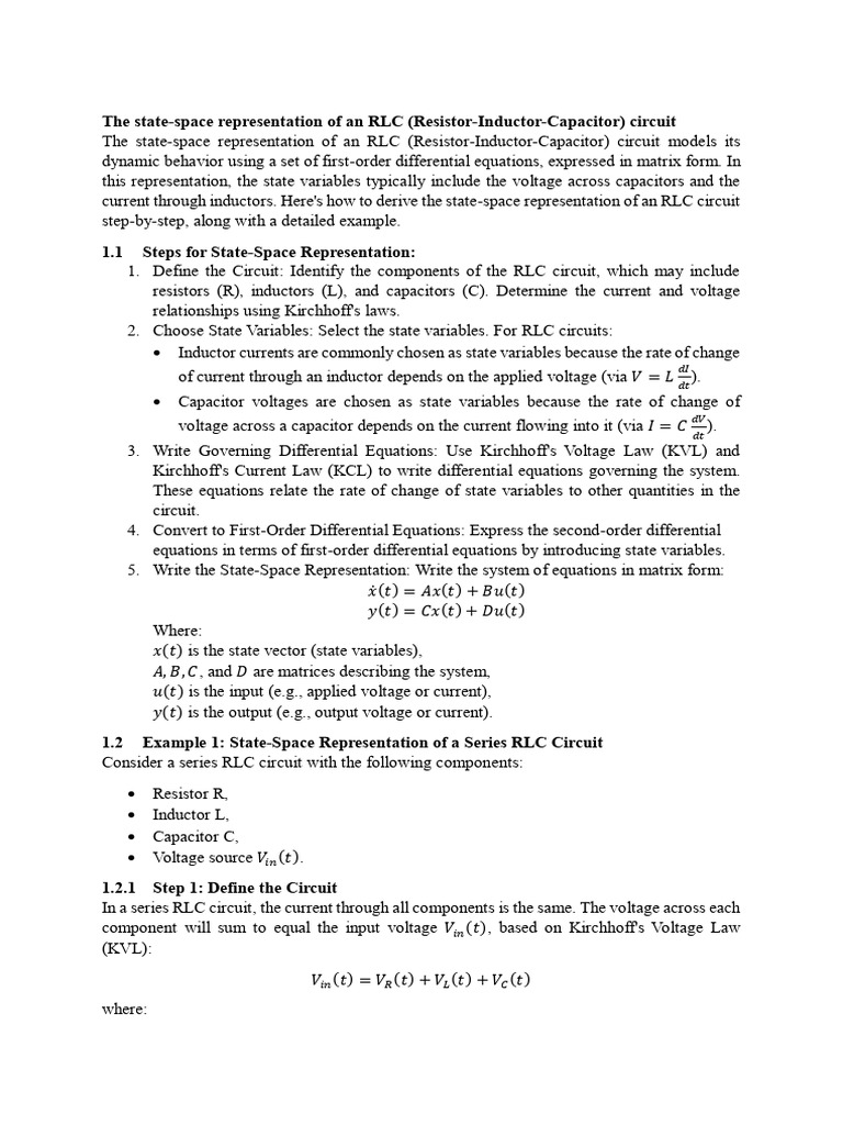 RLC Circuit State-Space Representation | PDF | Electrical Network ...