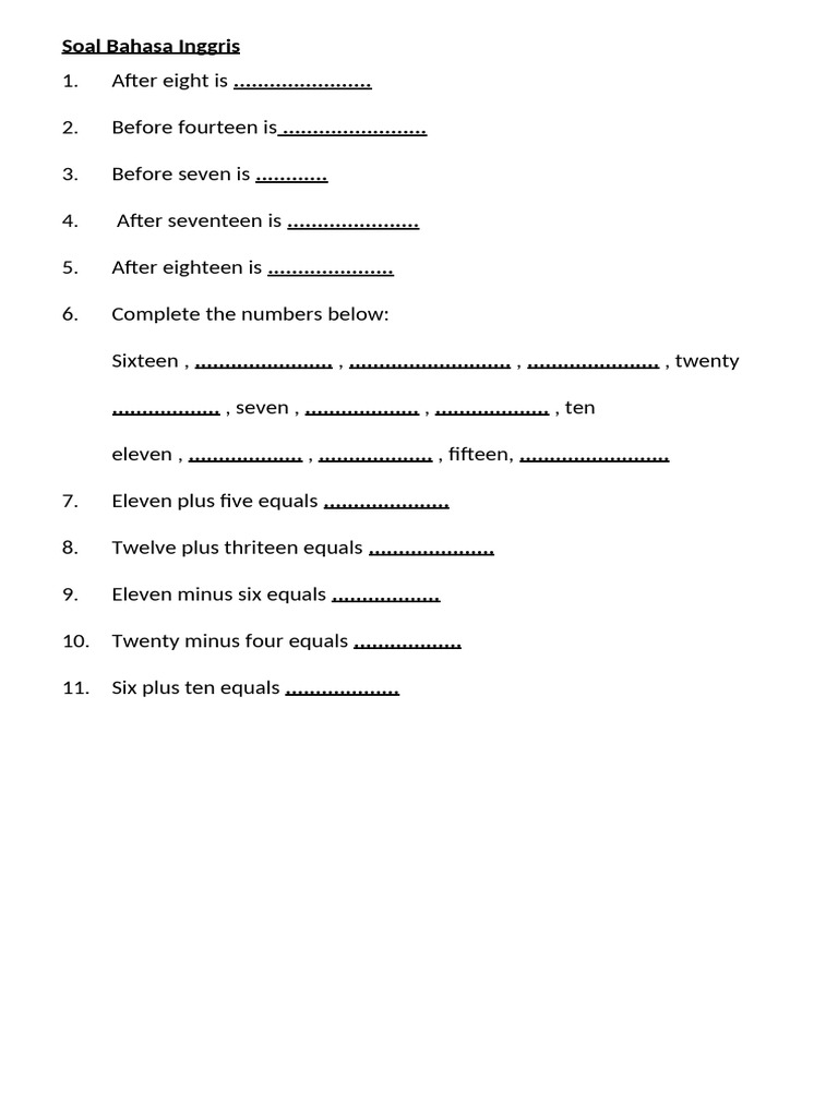 Soal Bahasa Inggris Numbers 2 | PDF