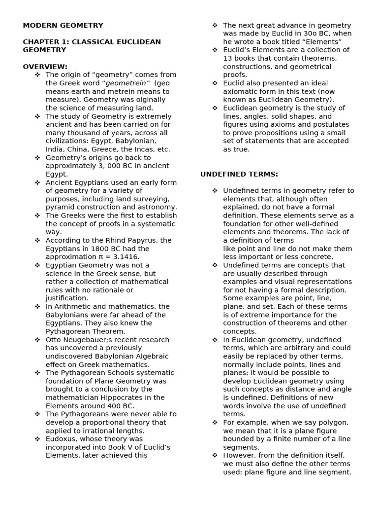Modern Geometry Reviewer | PDF | Line (Geometry) | Geometry