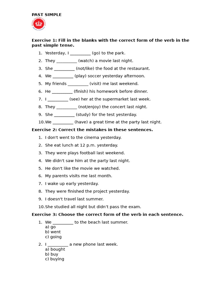Past Simple Exercise | PDF