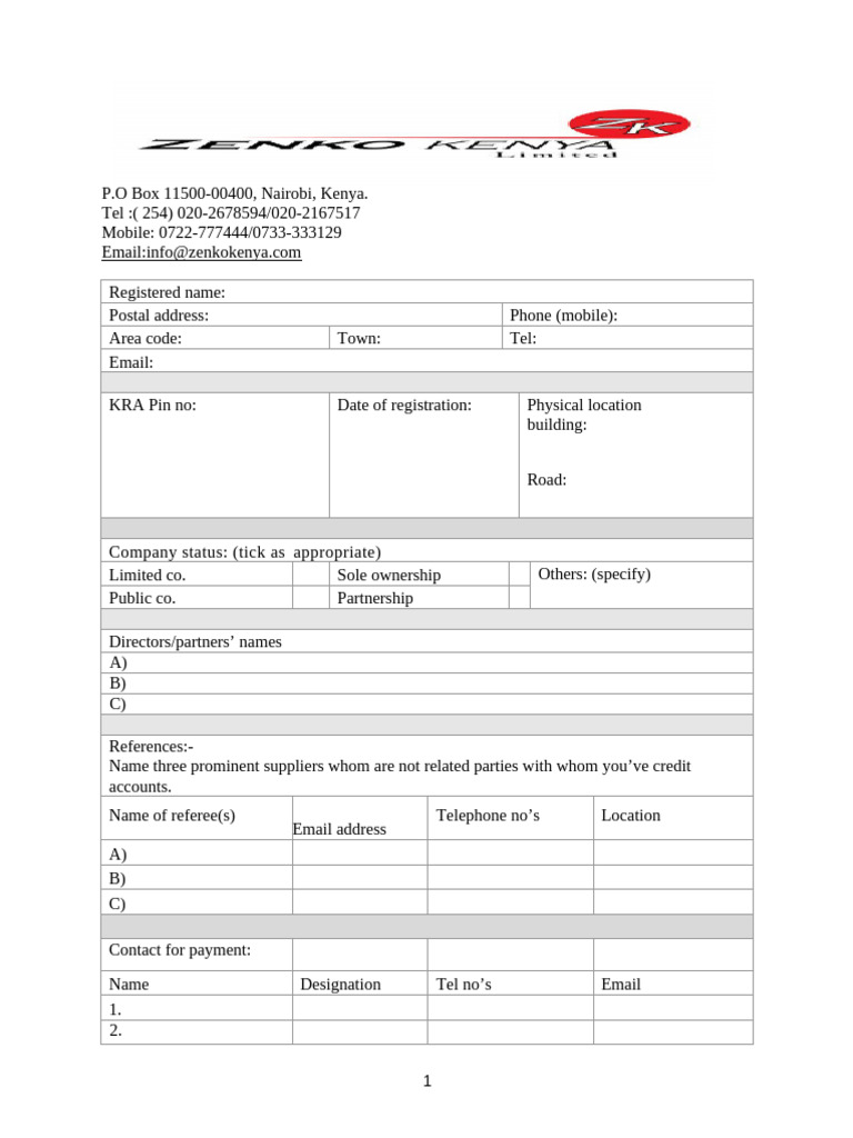 Zenko Kenya Ltd. Account Opening Form | PDF | Private Law | Business