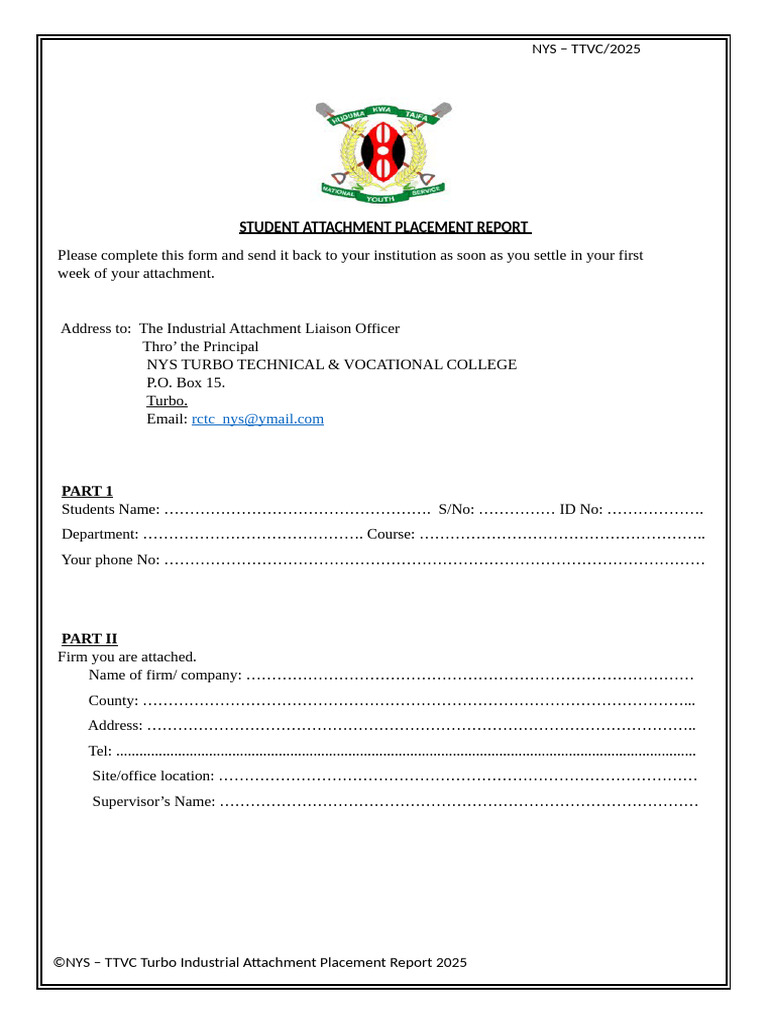 Student Attachment Placement Report 2025 | PDF