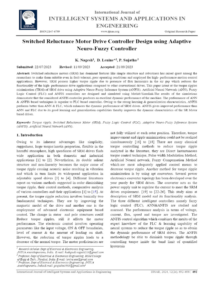 Switched Reluctance Motor Drive Controller Design Using Adaptive Neuro Fuzzy Controller Pdf