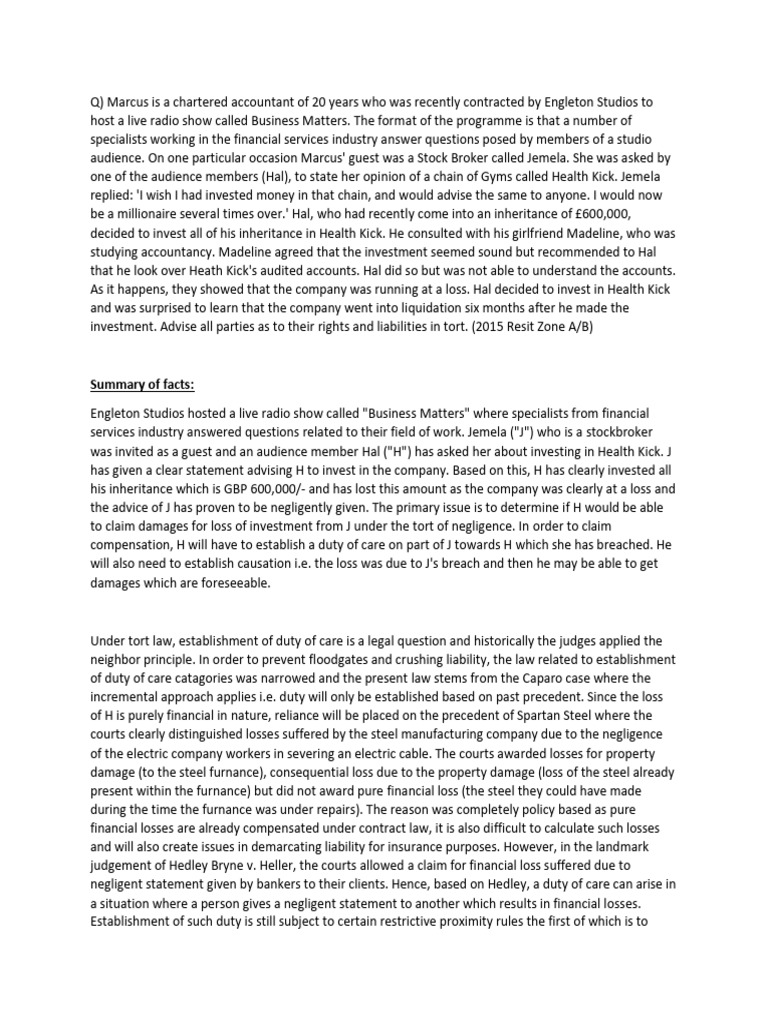 Negligence in Financial Advice Case | PDF | Negligence | Damages
