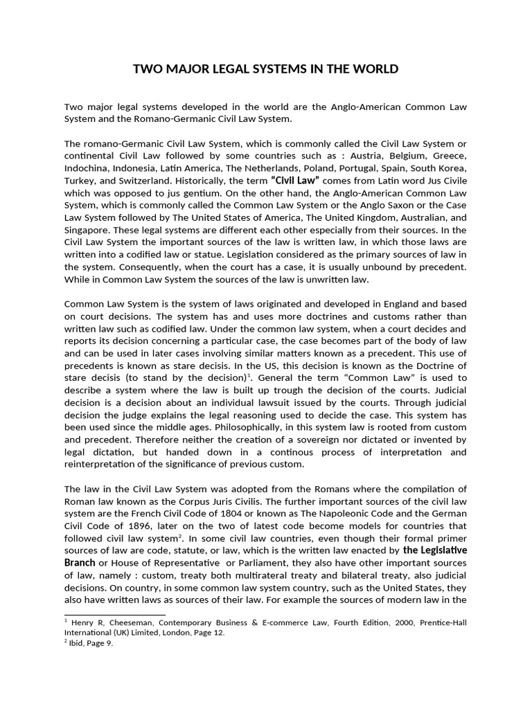 Two Major Legal Systems in The World | PDF | Civil Law (Legal System ...