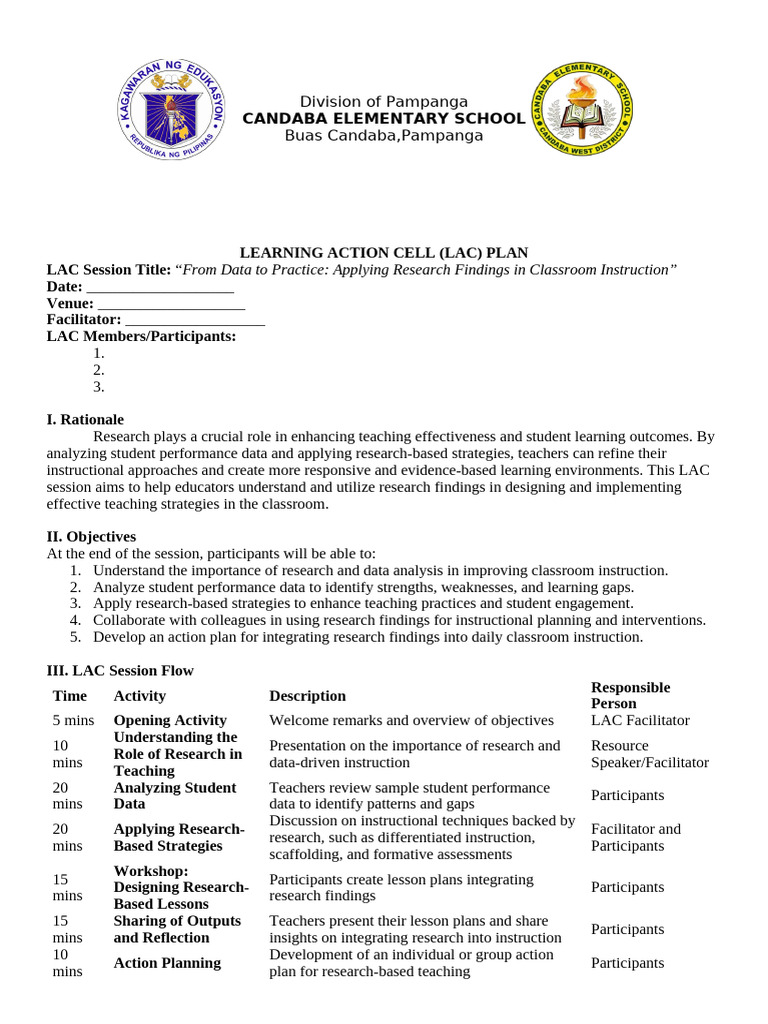 Lac Plan Sample | PDF | Literacy | Teachers