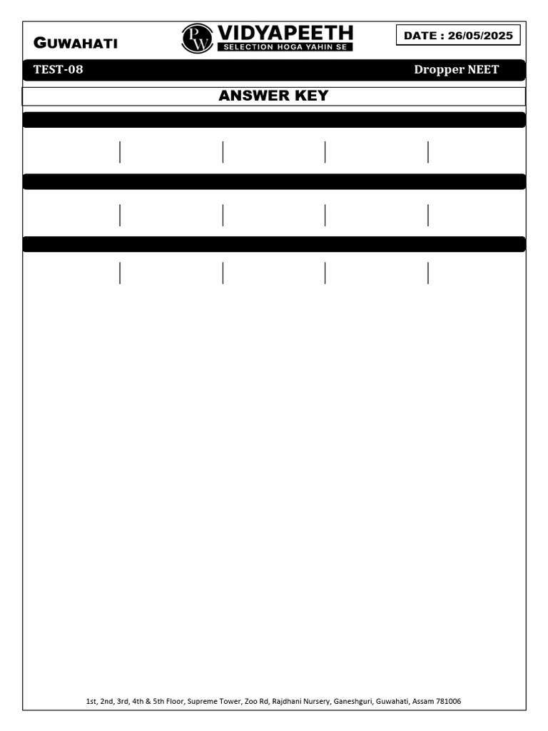 VPRP Daily Test - Dropper - Neet - 26.05.2025 - Answer Key | PDF
