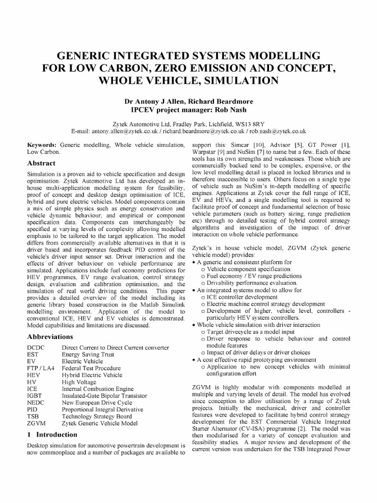 Generic Integrated Systems Modelling For Low Carbon Zero Emission and ...