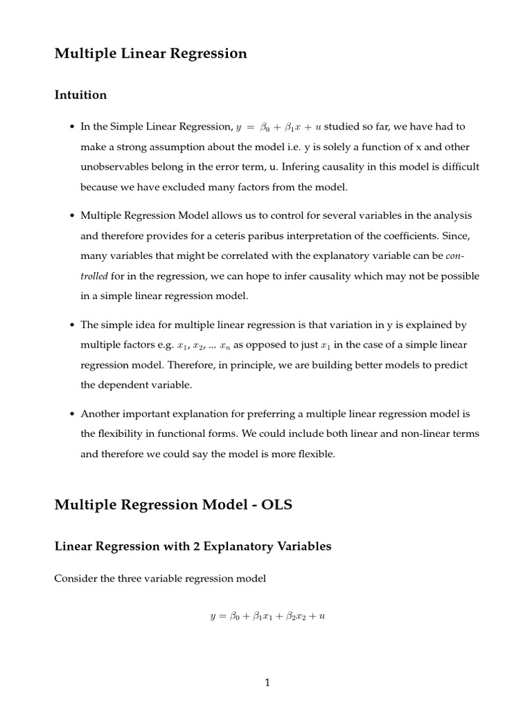 Multiple Linear Regression Notes | PDF | Ordinary Least Squares ...