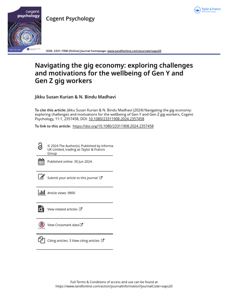 Wellbeing of Gen Y and Z Gig Workers | PDF | Psychology