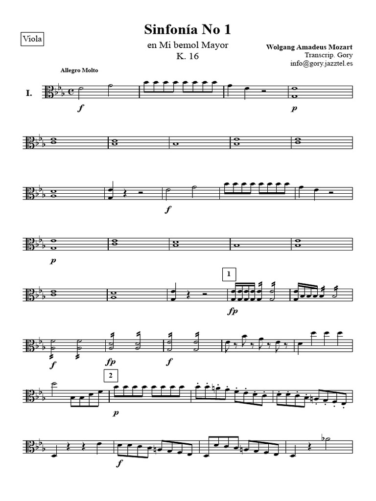Sinfonia No 1 - Viola | PDF