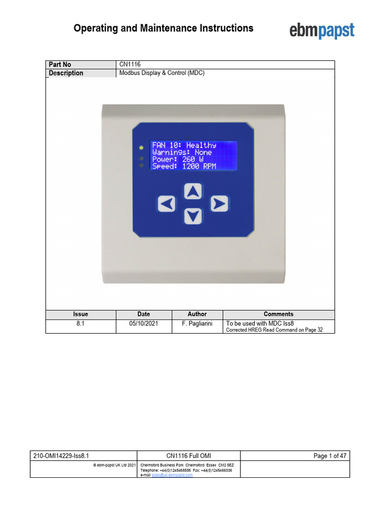 210-OMI14229-Iss8.1 Modbus Display and Control | PDF | Menu (Computing) | Electrostatic Discharge