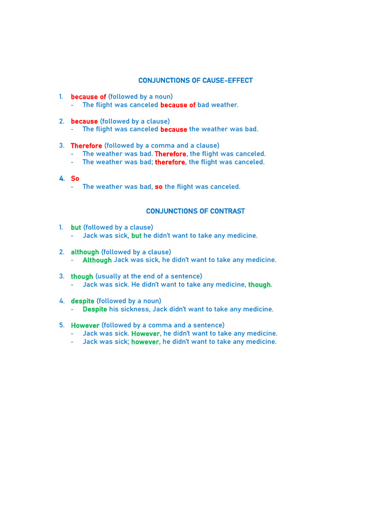 Cause-Effect and Contrast Conjunctions | PDF