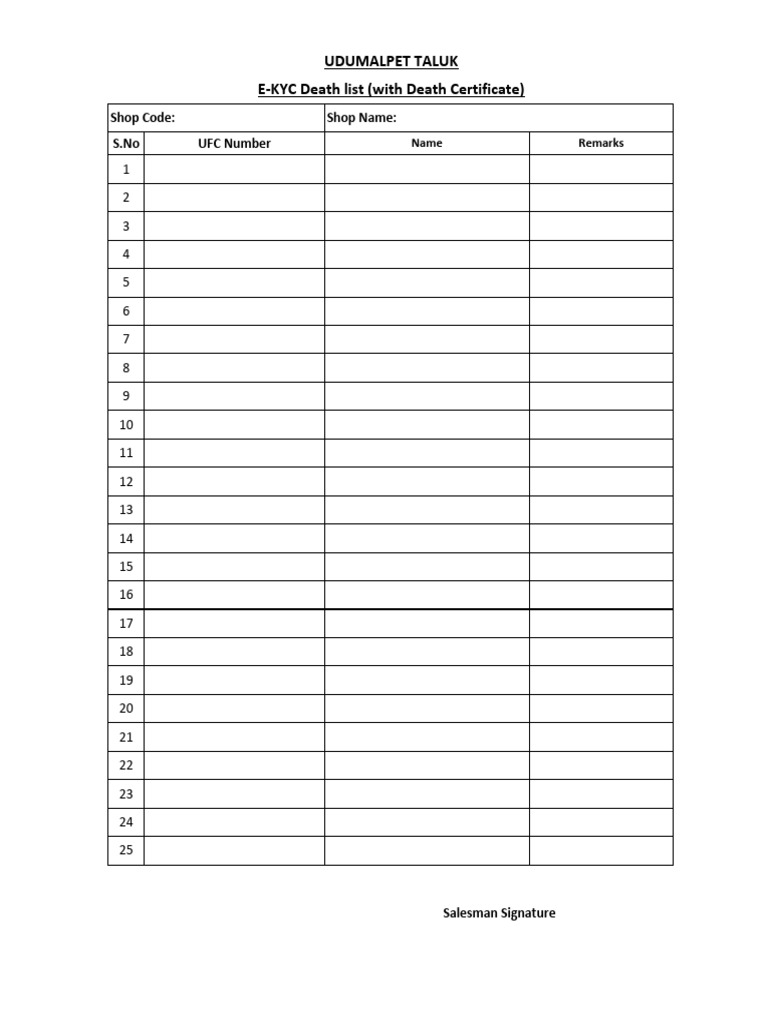 E-KYC Death and Shifted List Format | PDF